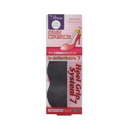 内容量:1足分 カラー:グレー サイズ:フリーサイズ(女性用)、厚さ7.0mm 靴のかかとに貼るだけで、ソフトなクッションがかかとをグリップして靴を脱げにくくし、歩行を楽にする靴ずれ・うおのめ防止パッドです。