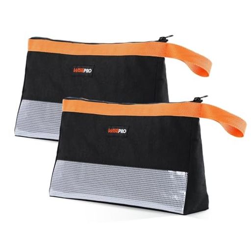 仕様:セット内容は工具バッグ2個、単品バッグのサイズは約33x20x8cm(長さx高さx幅)、ストラップ10cm。単品重さ約100g。生地:1000D防水ポリエステル生地、PVCホワイトメッシュクロス、付属品:オレンジポリプロピレンウェビン...