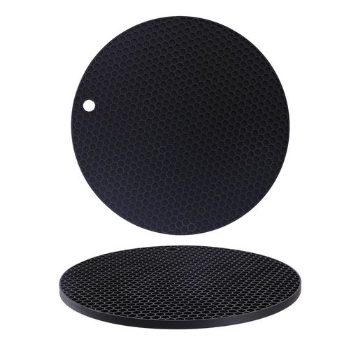 【円形型のシリコン鍋敷きの仕様】直径18cm、厚み0.6cmの円形型です。重さは約62gです。セットの内容:シリコン鍋敷き2枚。耐熱シリコンマットはサイズも丁度良く、様々な鍋やフライパンに対応でき、使い勝手がいいです。 【シリコン素材】-4...