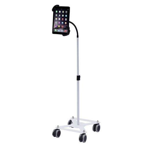 7~11インチのiPad、タブレットを取り付け可能なホルダー付きスタンドです。 キャスター付きスタンドになっているので、機器を取り付けたまま移動させることができます。 キャスターは直径3インチ(約75mm)の大型キャスターです。 ※長距離移...
