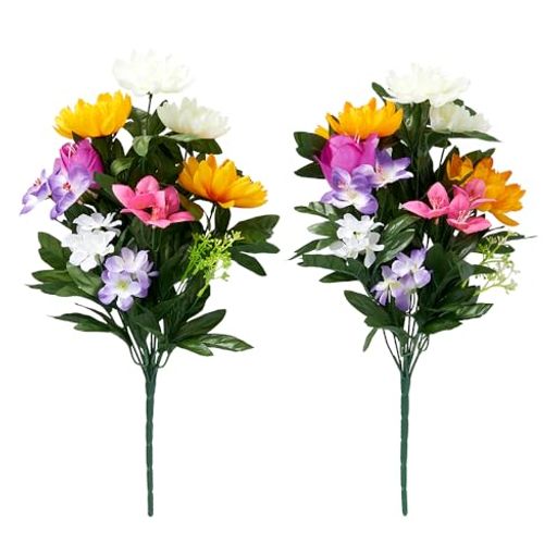 ブーケ 【商品仕様】サイズ/(約)45x(約)22cm/1束あたり、内容/2束入り、材質/茎:ポリエチレン、葉:ポリエチレンテレフタレート、ワイヤー:スチール、原産国/中国製 【造花のお供え花】お墓・仏壇用のお供え花2束組。造花だから水やり...