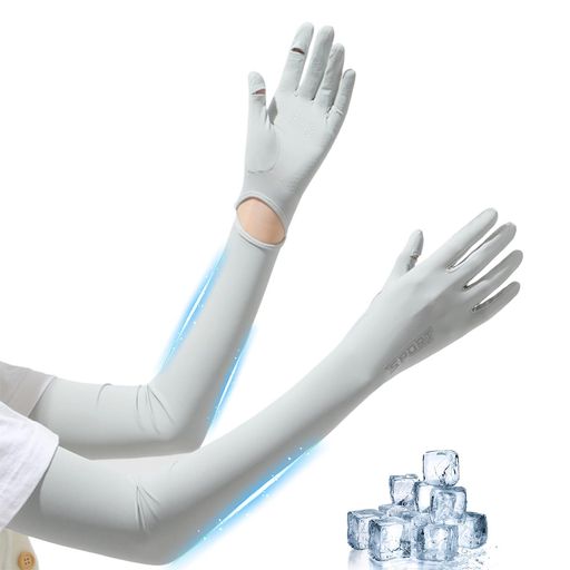 【ひんやり接触冷感素材でUVカット率大きいか等しい98%】このアームカバーは、特殊接触冷感素材を使用しており、肌に触れた瞬間に3~5°Cの涼しさを実感できます。ロングデザイン(全長56.5cm)で肩下までしっかりカバー可能。Tシャツと組み合...