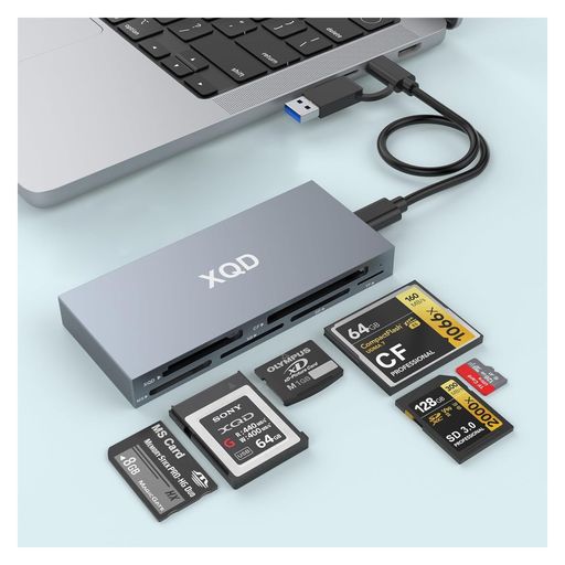 【6-in-1CFexpressTypeBカードリーダー】写真撮影の現場で、複数のメモリーカードを切り替えてデータ転送する手間を解消!この多機能カードリーダーは、1*XQD、1*SD、1*TF、1*CF、1*MS、1*XDの6種類のカードス...