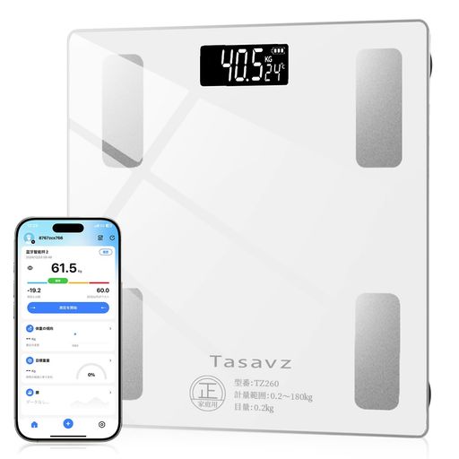 外形寸法:幅 約260 x 奥行き 約260 x 厚さ 約21 mm;本体重量(kg):0.85;電源:単4形乾電池 専用アプリで16項目(体重・BMI・体脂肪率・骨格筋率・骨格筋量・筋肉比・筋肉量・内臓脂肪・水比記録・体水分量・基礎代謝・...