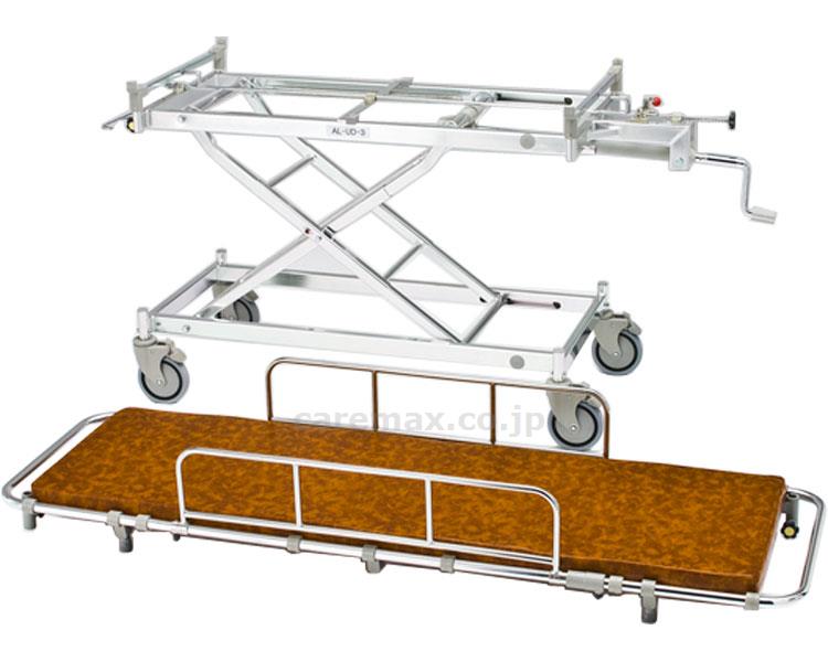 商品の仕様 ●サイズ／本体：幅59×長さ190×高さ56.5～94cm、マットレス：幅50×長さ169×高さ5cm ●車輪径／φ15cmダブルロック ●重さ／43.6kg ●材質／アルミ ●上下方式／クランクハンドル、担架レバーロック ●標...