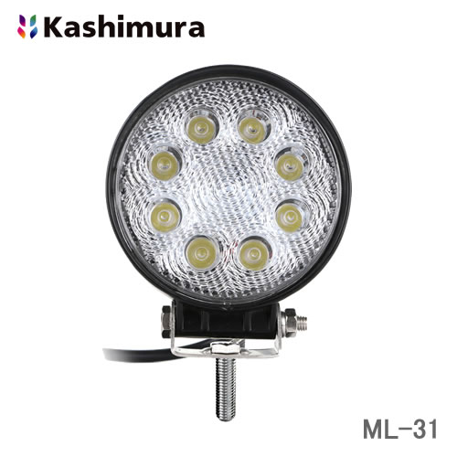 取付場所を選ばない角度調整取付ステー付 LED ワークライト 電動フォークリフト対応 丸 ML-31【主な特徴】●取付場所を選ばない角度調整取付ステー付。●防塵・防水仕様IP67対応。●EMC EN50498準拠試験対応。　ノイズの発生を抑...