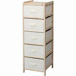 リリー チェスト5Dサイズ : W34×D36×H103cm 素材 : 天然木(杉) ポリエステル 原産地 : 中国組立 : 組立式 付属工具 : 六角レンチ 組立人数 : 1人 組立時間 : 20分 静的耐荷重 : 2kg/天板