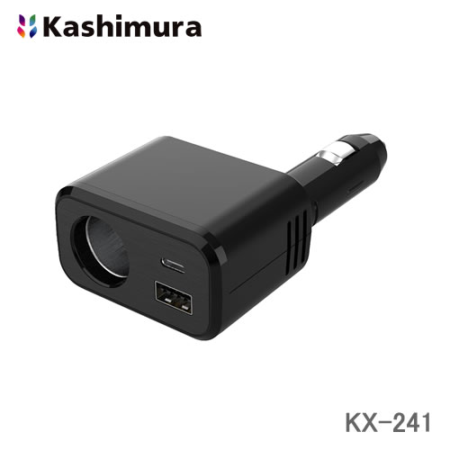 カシムラ KX-241 ダイレクトソケット PD65W/リバーシブルUSB 自動判定24V対応。USB PD65W対応。【主な特長】●1つのDCソケット、Type-CとリバーシブルUSB-Aの2ポートを備えたダイレクトタイプの増設ソケット。...