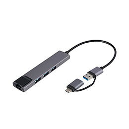 Type-CにもAにも挿せるLANポート付き3ポートハブ有線LANアダプタ付き。LANポートが無い薄型ノートPCでも有線LANが使えるようになります。 1000BASE-T準拠の最大1G(1000M)bpsの通信速度。 3ポートのUSBハブ...