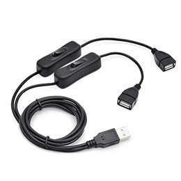スイッチ付きの2分岐USB延長ケーブルUSB-Aコネクタを持つUSB電源ポートを分岐するケーブルです。 2つのケーブルの合計出力が 5V/3Aまでの機器にご利用いただけます。 分岐した2つのケーブルには、オン/オフスイッチがあり、利用しない...