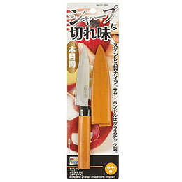 ベジライブ 木目調サヤ付フルーツナイフベジライブ 木目調サヤ付フルーツナイフ製品サイズ(約) : 全長215×幅30mm 製品重量(約) : 46g 刀身 : ステンレス鋼 刃の形状 : 両刃 ハンドル・サヤ : ABS樹脂(耐熱温度70℃)