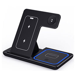 スマホ、スマートウォッチ、ワイヤレスイヤホン　3台同時充電対応●スマフォ、スマートウォッチ、ワイヤレスイヤホン　3台同時充電対応 ●LEDナイトライト付き(ON/OFF機能あり) ●iPhoneスタンバイモード 対応可能 ●折りたたみ式でコ...