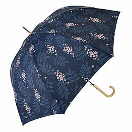 風に強くて丈夫な耐風傘シリーズ葉っぱと零れ落ちる小花の総柄プリントの、上品なかわいさの雨傘です。 傘を留めるネームバンドにはシリーズ共通の金糸の花モチーフ刺繍&花モチーフのホックボタン付き。 ほどよい太さの木製ハンドルは持ちやすく、幅広い年...
