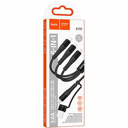 USB-C/microUSB/iOSの3出力ポートとUSB-A、USB-C、2入力ポート対応、合計出力5V/3Aまでの同時充電可能な充電専用ケーブル ブラックiOS、microUSB、USB-Cの3つ充電ポートとUSB-AまたはUSB-C、...