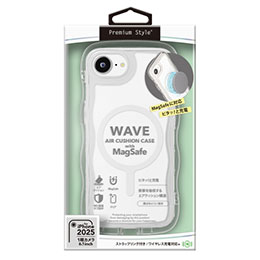 やわらかな波打つデザインが可愛らしい各種MagSafeアクセサリーに対応したiPhone 16e用 ウェーブ エアクッションケース「PG-25KMA11CL」は、やわらかな波打つデザインが可愛らしい各種MagSafeアクセサリーに対応したi...