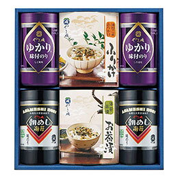 海苔・茶漬・ふりかけ詰合せパリッとした食感の国産海苔に有機丸大豆醤油を使用したたれで調味した味付海苔、三島食品「ゆかり(R)」を使ったたれで味付けしたさわやかな赤しそ風味の海苔、風味が良くさっぱりとした後味に仕上げた海苔茶漬け、さくさくとし...