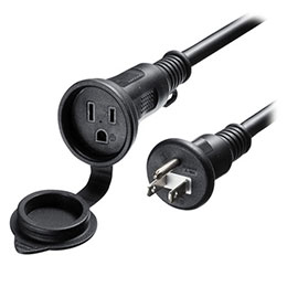 屋外でも使える防水性の高い5m延長コード。防雨プラグの延長として便利。3P・1個口・5m・ブラック。●屋外でも使用可能な設計で、防水性の高い電源延長コードです。雨の日や屋外作業でも安心して使えます。 ●絶縁体には柔軟性に優れた素材を採用し、...