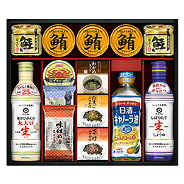 キッコーマン塩分ひかえめ生しょうゆ&バラエティギフト通常のしょうゆと違い、「火入れ」(加熱処理)をしていない塩分ひかえめの丸大豆生しょうゆとバラエティ豊かなご飯のお供のセットです。内容物 : キッコーマン塩分ひかえめ丸大豆生しょうゆ450m...