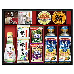 日清キャノーラ油&アマノフーズ　バラエティセットご家庭で大活躍のアイテムを揃えたバラエティ豊かな詰合せギフトです。内容物 : 日清キャノーラ油400g×2、アマノフーズ減塩いつものおみそ汁なす9.0g、アマノフーズ減塩いつものおみそ汁ほうれ...