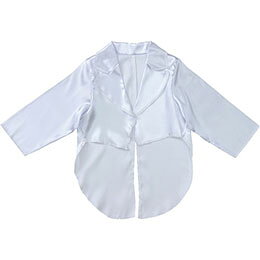 着用するだけでかっこいいえんび服!肌触りがよく、光沢のあるサテン製! 発表会、運動会、ダンスなどの衣装として大活躍!セット内容 : 本体のみ 本体カラー : ホワイト 商品サイズ : 肩幅…290mm、袖丈…310mm、着丈…(前)290m...