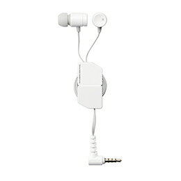 スマートフォンでの通話に最適な着信応答/通話終了ができるスイッチ付き。コンパクトに収納できるケーブル巻取りタイプで、5段階に長さ調節ができるマイク付きステレオヘッドホン。