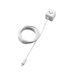 家庭用コンセントからLightningコネクタ搭載のiPhoneやiPad、iPodを充電できるLightningケーブル一体型のAC充電器です。ケーブルの長さは2.5mです。顔つきの“しろちゃん”モデル。