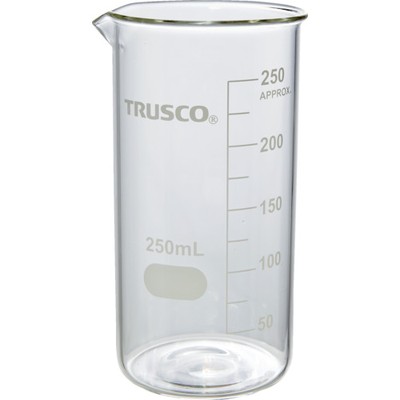 TRUSCO トールビーカー 250ml GTB-250メーカー：トラスコ中山(株)【特長】●耐熱性・耐薬品性に優れたホウケイ酸ガラス製のトールビーカーです。【用途】●液体の撹拌や混合、加熱などに。【仕様】●容量(ml):250●目盛間隔(...