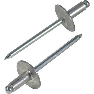 エビ ブラインドリベット・ラージフランジ アルミ/スティール5-8 (1000本入) NSA58LFメーカー：(株)ロブテックス【特長】●ツバ径の大きいラージフランジは、プラスチック板、FRP、ベニア板など、各種軟質ボードに最適です。●片側...