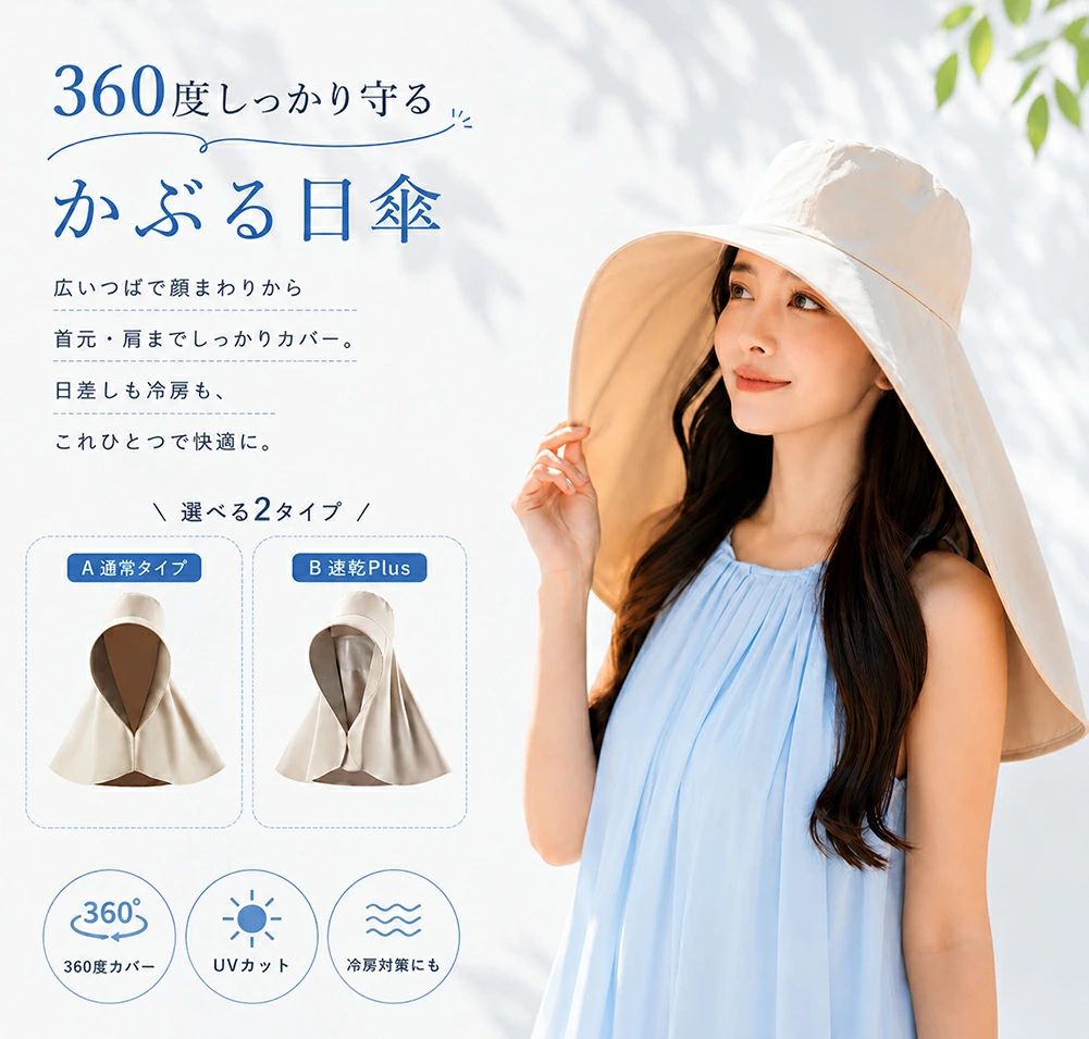 【品名】 帽子 レディース UVカット かぶる日傘 つば広 首カバー ネックガード ハット あご紐付き ワイヤー入り 小顔効果 折りたたみ 軽量 日よけ 紫外線対策 サイズ調整 自転車 春 夏 春夏 アウトドア 旅行 ウォーキング 保育士 ...