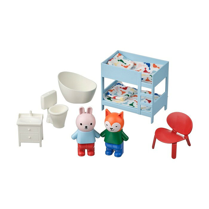 暮らしにうれしいポイント 小さな家具やフィギュアを使って、子どもの想像力を広げるごっこ遊びが楽しめます。 使いやすさ ドールハウス遊びに合わせやすいミニチュア家具ですフィギュア付きで遊びの場面を作りやすいですギフトにも選びやすいIKEAのキ...