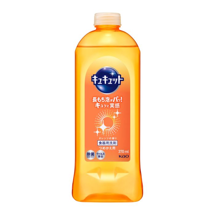 キュキュット独自のハイブリッド・ウォッシュ処方で泡が触れただけで油汚れを分解 長もち泡がすすいだ瞬間一気に消える スポンジ、まな板の除菌やまな板、食器、調理用具のウイルス除去が可能 手にやさしい処方 爽やかなオレンジの香り 【ご注意】原材料...