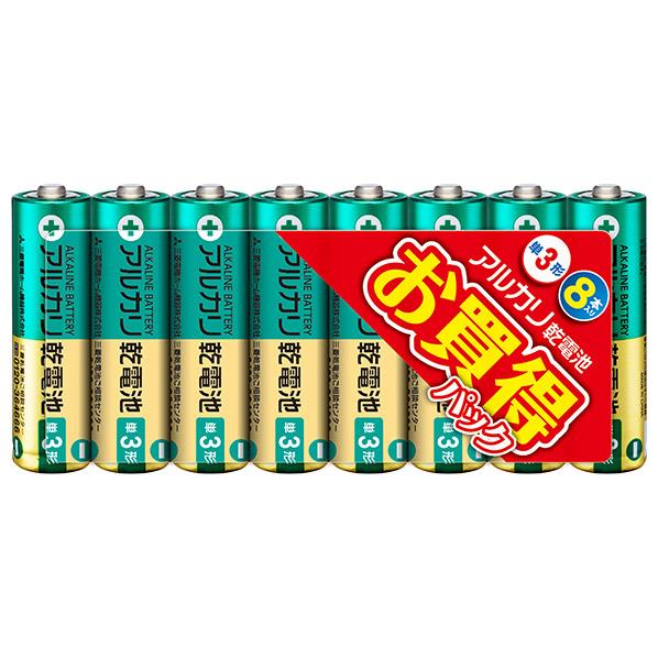 ・単3形アルカリ乾電池8本セット ・高い信頼性とコストパフォーマンスを実現 ・長期保存に適した使用推奨期限5年 ・様々な電子機器の電源に最適 ・防災・備蓄にもおすすめ 原産国：中国区分：日用品発売元/製造元等：三菱電機Lネットワーク 広告文...