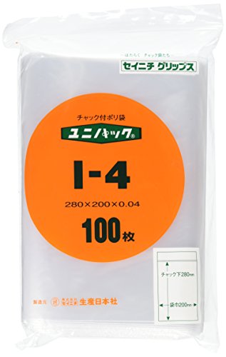 クリア/I-4/I-4・パッケージ個数:1・縦mm：280・色：透明・横mm：200・厚さ：0.04mm・ポリエチレン（PE）特長 スタンダードなフィルム厚0.04mmのチャック付ポリエチレン袋です。用途 部品等の保管、管理。仕様 縦mm：...