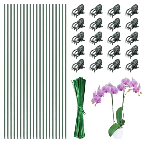 グリーン/-/301-67152・実用セット：??この植物支柱セットには、耐久性のある支柱20本、再利用可能な蘭用クリップ20個、緑色の結束バンド100本が含まれており、植物を支え、健全な垂直成長を促進するために必要なツールがすべて揃ってい...