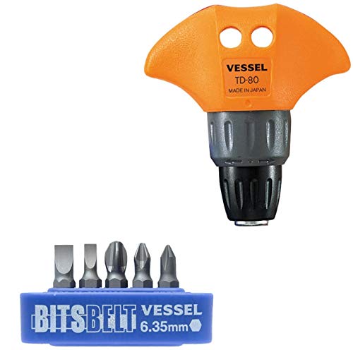 オレンジ/-/TD-80・パッケージ個数:1・VESSELベッセル T型ラチェットドライバーセット TD-80商品紹介 ●手首の反復動作だけで、ハンドルを持ち替えずにねじ締めができます。 より ●ラチェット機構でらくらく作業 ●ハンドルを左...