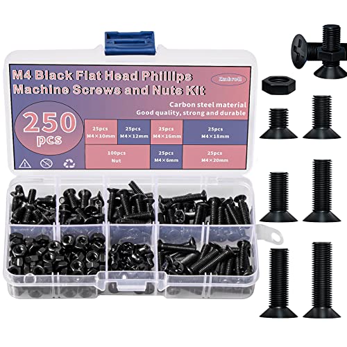 黒/M 4/M4 black flat screws・これらのM 4黒ネジ材料：良質な炭素鋼から作られ、黒ネジ、硬度が高く、耐食性があり、安定性が良い・ねじタイプ：機械用ねじ、ピッチ：0.7 mm、ドライブタイプ：Phillips、頭部タイ...