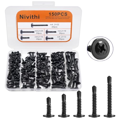 黒-150本/M4.2 x 32mm/-・Color:黒-150本・高品質なきんぞく・耐久性抜群：高強度のステンレス鋼を使用し、強度と耐久性に優れています。サビや腐食にも強く、湿気や屋外環境下でも劣化しにくいため、長期間安心してお使いいただ...