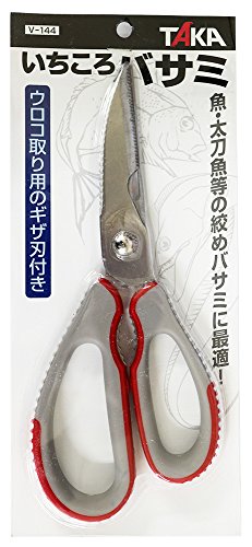 シルバー/-/-・パッケージ個数:1魚・太刀魚等の絞めバサミに最適 ウロコ取り用のギザ刃付き。使いやすい大き目のグリップで楽々カット ●錆びにくいステンレス使用 ●厚刃・太刃で硬い部分もなんなくカット ●大きめのグリップなのでしっかりと握る...