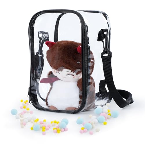 ブラック/-/-・Color:ブラック・??大容量＆透明デザイン痛バッグ（人形なし） ? PVC+キャンバス素材 透明クリアなPVCバッグで中身を美しく見せながら、防塵・防水設計でぬいぐるみを保護。ショルダーは丈夫なキャンバス製で取り外し可...