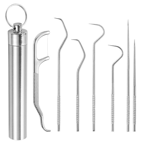 7個/-/-・パッケージ内容? ?品には7種類の楊枝と爪楊枝入れが含まれており、つまようじケースのサイズは約10.5x1.5cmです。・優れた材質? 爪楊枝は高品質なステンレス製で、爪楊枝ケースはアルミニウム合金製。衛生的で安全、耐久性に優...