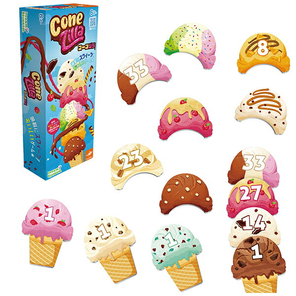 カラフルなアイスクリームピースを10個積み上げて、誰よりもはやく大きなアイスクリームを作りましょう！ルールはシンプル。手持ちの一番上のピースより大きな数字のピースがでれば、コーンに積み上げていくだけです。小さなお子さまには数字の大小がゲーム...