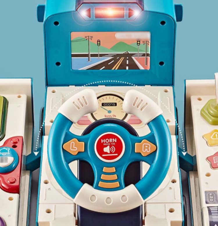 【多機能バス車のおもちゃ】このバスのおもちゃで遊ぶには多くの方法があります。軽く押すだけで距離を滑らせるスクールバスとしても遊べます。また、開けると、運転モードに切り替えることができ、ハンドル、バスカード、ギアシフター、コーリングマシンなど...