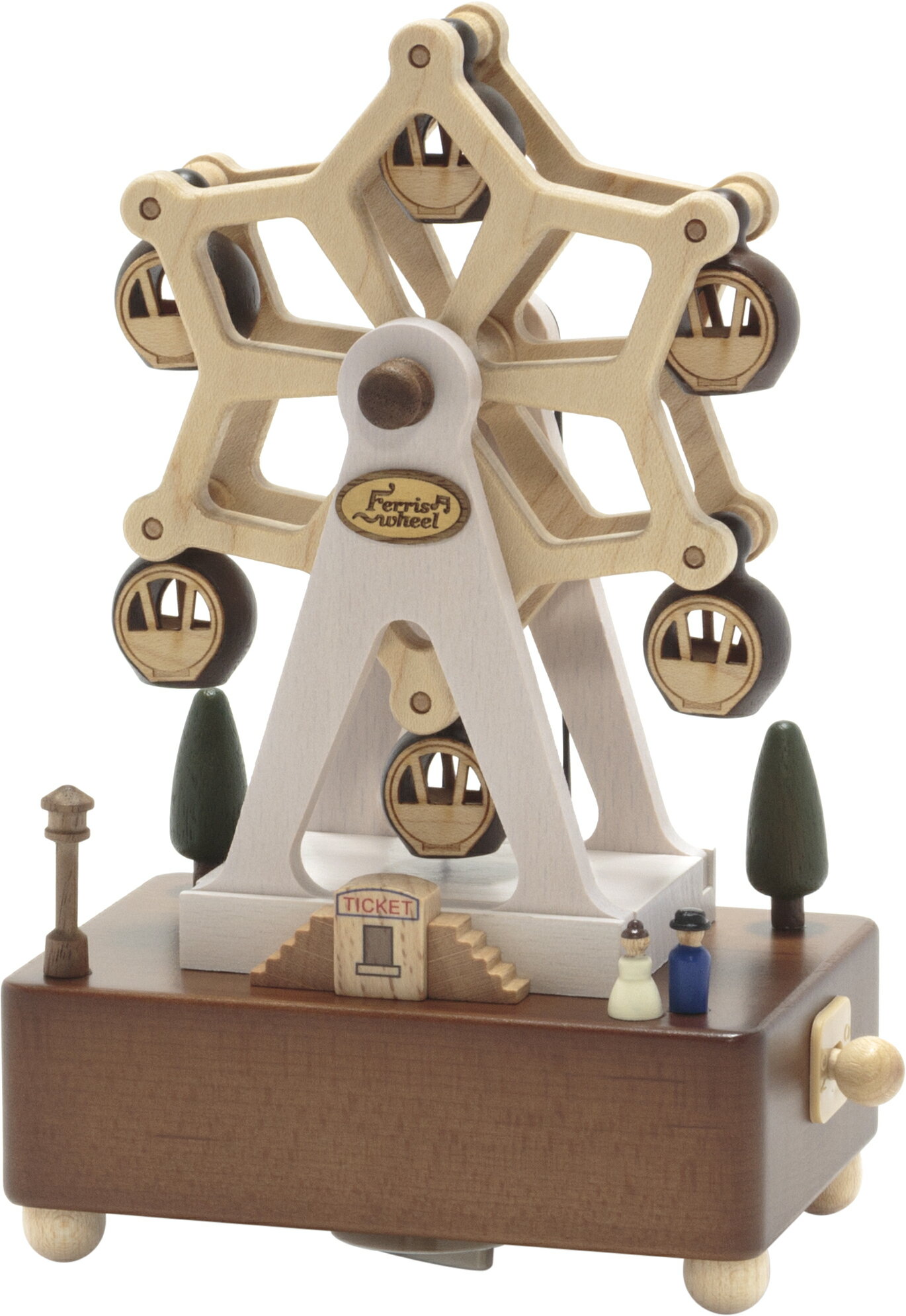 木の温もりが感じられる観覧車をモチーフにした木製オルゴール。 大きな観覧車が曲に合わせてゆっくりと回り、どこか懐かしくやさしい情景が広がります。 丁寧に作られたゴンドラや台座のデザインも可愛らしく、インテリアや贈り物にもおすすめの一台です。...