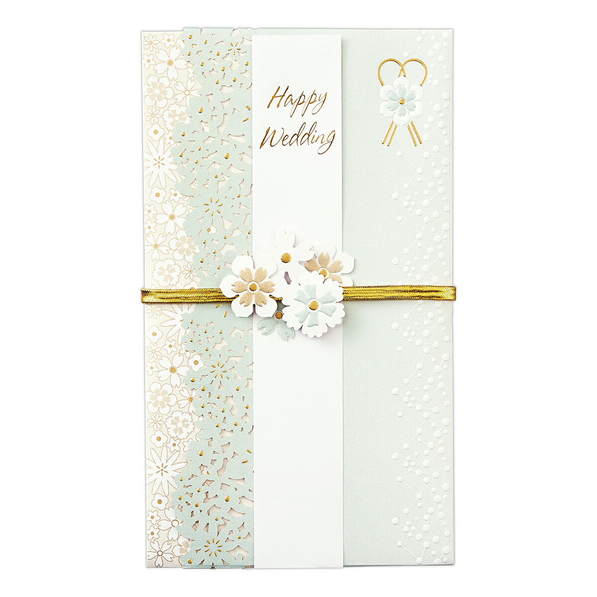 サムシングブルーを連想させるカラーリング ウエディングドレスのレースをレーザーカットで繊細に表現しました。ブロンズ加工やエンボス加工が施された華やかな仕上がりです。着脱しやすいゴム留めタイプです。 ●182×105mm●エンボス・ブロンズ加...