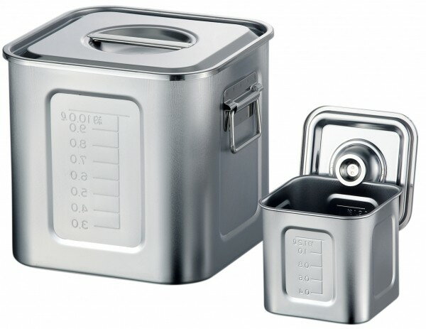 材質：本体21-0ステンレス、フタ18-8ステンレス　サイズ：内径120x120x高さ120mm　本体板厚：0.6mm　容量：約1.6L