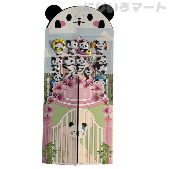 ぷにぷに パンダシール パンダ パンダの可愛いぷくぷくシール。 様々な仕草のパンダが可愛い。 シートサイズ　19×9.5cm 入り数　1シート