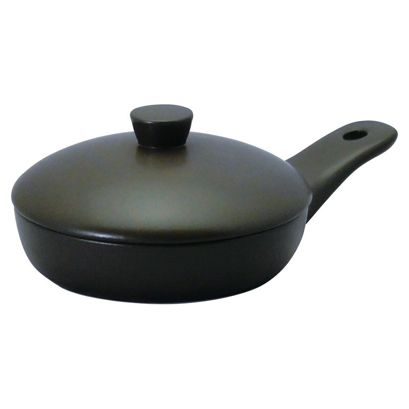 【説明文】コンパクトサイズの耐熱片手グリルパン。蓋付だから蒸し焼き調理もできます。魚焼きグリルやトースターにも入るので、料理のレパートリーが広がります。そのままうつわとして使えて熱々を楽しめます。レシピ付。【内容】本体（約215×153×8...