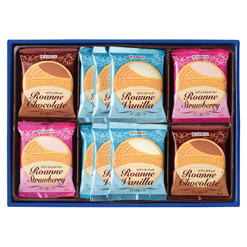 【商品説明】3種類のゴーフレットを詰合せました。 【内容】ロアンヌバニラ（2枚）×6、ロアンヌチョコ（2枚）・ロアンヌストロベリー（2枚）×各4 【型番】35136 【箱サイズ】化粧箱：約337×239×39mm（入） 【箱入重量】約420...