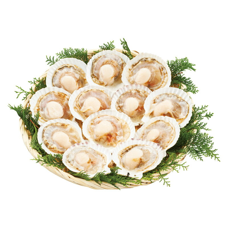 【商品説明】北の海で活き活きと育った「ほたて貝」を食べやすく片貝に。浜焼き風に殻付きのまま焼いて、仕上げに醤油をひとまわし。香ばしい香りと帆立の旨みが絶品です。 【内容】片貝L×12 【型番】L12 【箱サイズ】無地箱：約222×198×1...