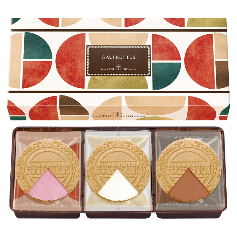 【商品説明】伝統の銘菓ゴーフルをおいしさをそのままに、可愛らしいミニサイズにしました。 【内容】バニラ・チョコレート・ストロベリー×各4 【箱サイズ】化粧箱：約117×260×42mm（入） 【箱入重量】約165g 【アレルギー】卵・乳・小麦